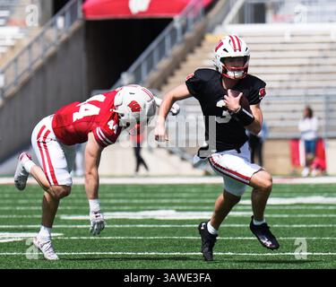 Madison, Wisconsin, USA. 19th Apr, 2025. Wisconsin Badgers quarterback ...