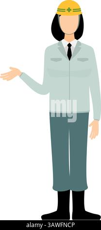Simple illustration of a woman supervisor wearing a helmet take a ...