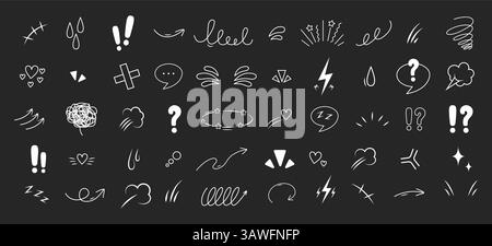 Anime Emotion effect icons. Collection of hand drawn arrows, lines ...