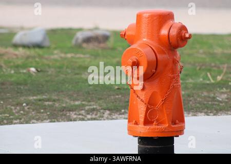 orange fire hydrant on sidewalk Stock Photo - Alamy