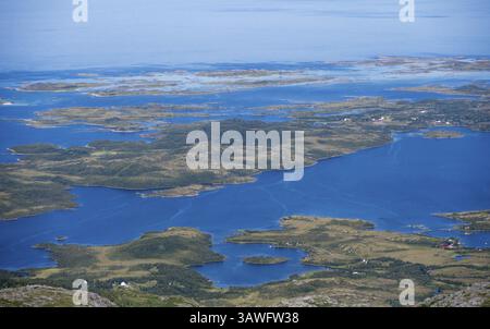 Flat islands in the fjord Austensfjorden, fjord landscape and sea ...