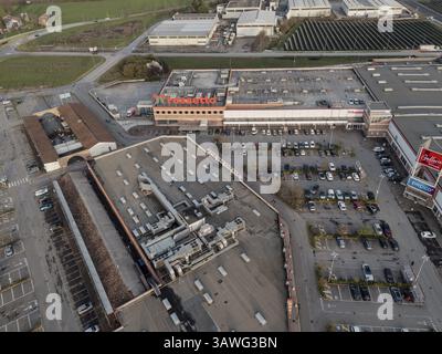 Castelvetro Piacentino, Italy March 21st 2025 Aerial view of Iper ...