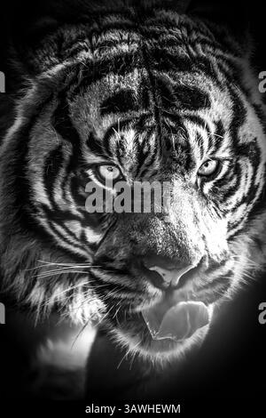 A closeup of a Sumatran tiger (Panthera tigris sumatrae) in a park ...