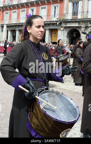 People before the procession of Tamborrada at the Plaza Mayor madrid on ...