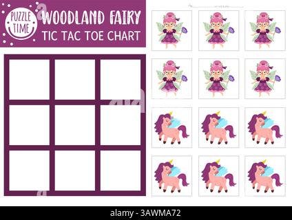 Vector fairyland tic tac toe chart with cute fairy and deer. Woodland ...