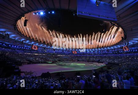 Fireworks light up the stadium at the 2016 Rio Summer Olympics in Rio ...