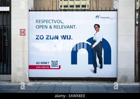 The National Bank of Belgium NBB or BNB. Decorated metal fence in art ...