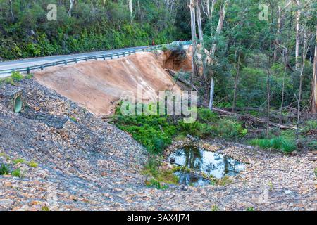 Photograph of major road repairs on Megalong Road after high rainfall ...