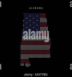 Alabama pixel flag map icon. 8 bit pixel art map covered with american ...