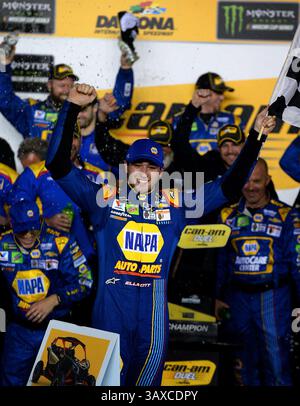 Driver Chase Elliott (9) celebrates in Victory Lane after winning a ...