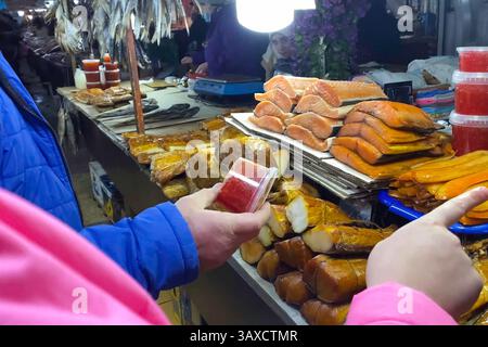 August 23, 2021, Dagestan, Russia. Dried fish is sold at the grocery ...