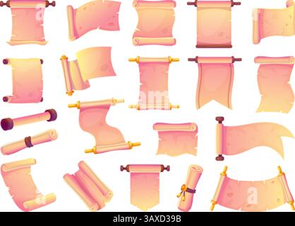 Cartoon scrolls. Ancient egypt papyrus paper roll, vintage parchment ...