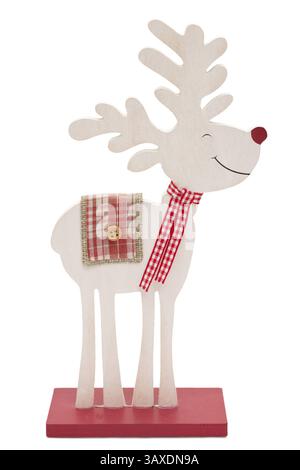 Wooden reindeer toy on white background Stock Photo - Alamy