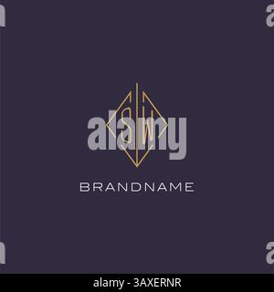 Monogram SW with rhombus line logo style, Luxury elegant logo design ...
