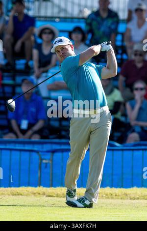 HONOLULU, HI - JANUARY 16: Hideki Matsuyama (JPN) watches his tee shot ...