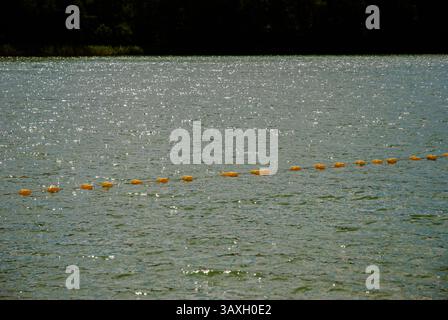 Lake with buoys on a sunny day Stock Photo - Alamy