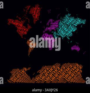 World Regions Word Clouds. Bright typographic style design on dark ...