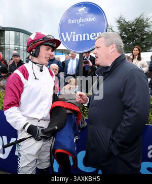 Trainer Gordon Elliott (left) and Danny Gilligan after winning the Bar ...