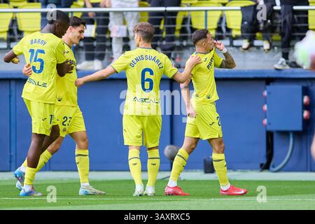 Yeremy Pino of Spain celebrates his goal 1-0 with Robin Le Normand ...