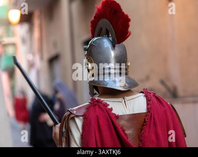 Roman Centurion Wearing A Metal Helmet With Red Plume, Leather And ...