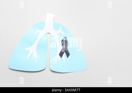 Blue paper lungs with grey ribbon on purple background Stock Photo - Alamy