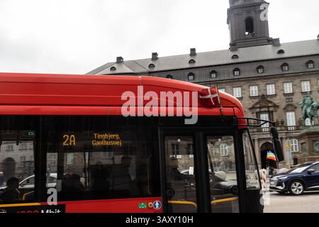 Buses drive with flags is seen in Copenhagen. Today, HRH Princess ...