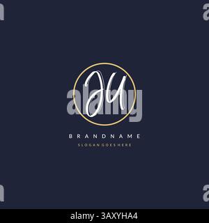 JU Initial letter circular line logo template vector with gradient ...
