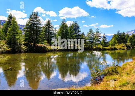 View of Grindji Lake (Grindjisee) and Swiss Alps at summer on Five-lake ...