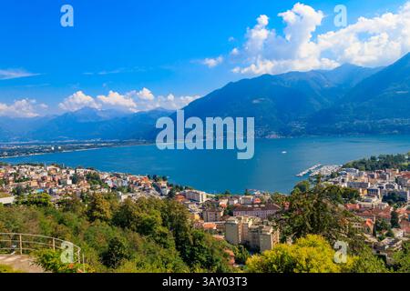 Locarno aerial panoramic view. Locarno is a town located on the shore ...