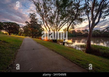St George, QLD, Australia - Park and walking path along the Balonne ...