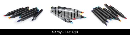 Color double sided markers on white background, set Stock Photo - Alamy