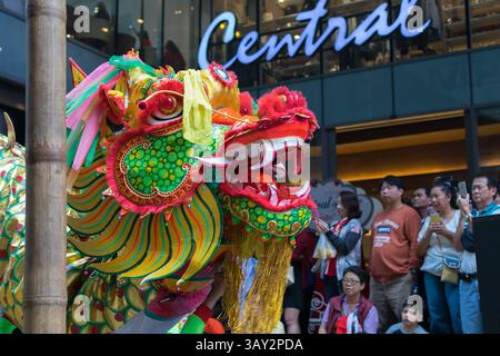 Dragon and lion dance show in chinese new year festival (Tet festival ...