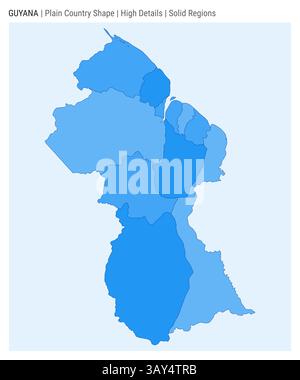 Map of Guyana with regions. Just a simple country border map with region division. Brown color ...