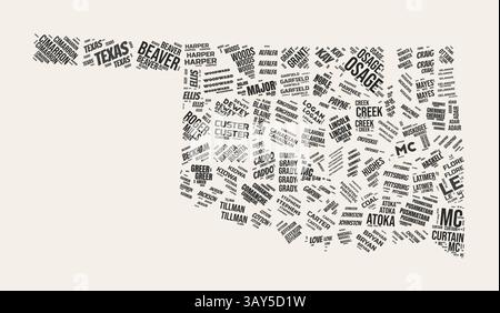 Oklahoma Text Style Counties. State region names word clouds in English ...