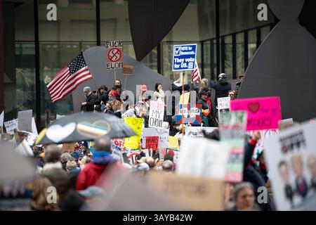 Hands Off protest on Chicago Anti-Trump demonstration and march Stock ...