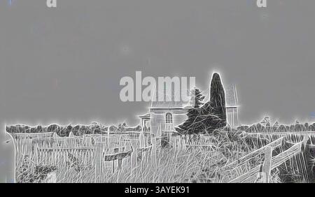 Negative - Australia, circa 1915, An overgrown graveyard near a church ...
