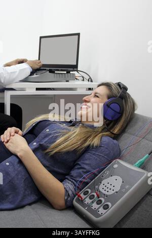 Auditory evoked potentials, a neurophysiological test performed on a 30 ...