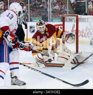 From the left, Calgary Flames goaltender Dan Vladar (80), center Mikael ...