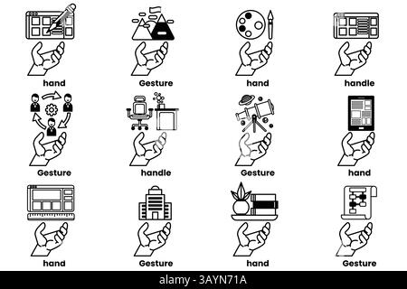 A Set of illustrations of hands and things in line art style Stock ...