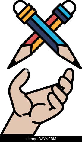 A hand holding two pencils with pencil written on the pencils Stock ...