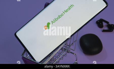 Dhaka, Bangladesh 18 April 2025: Alibaba Health logo is displayed on ...