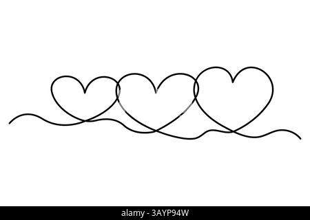 Continues One line drawing of Inter twined hearts in a single ...