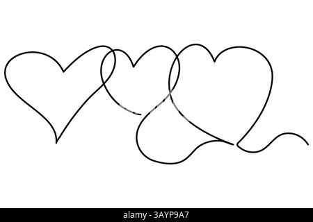 Continues One line drawing of Inter twined hearts in a single ...