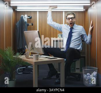 Funny freelancer. Crazy businessman in jacket and shorts on funny ...