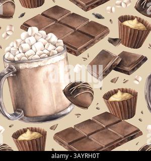 Hot chocolate with marshmallows, truffle candies, milk chocolate ...