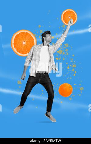 Contemporary art collage. Juicy fruits placed on the phone screen over ...