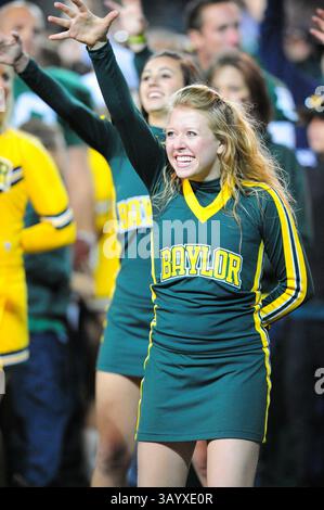WACO, TX - NOVEMBER 15: A Baylor pom squad member performs during the ...