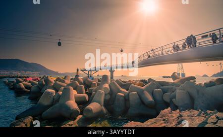 Songdo beach bay in busan, south korea, with urban buildings, green ...
