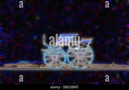 A stylized depiction of a vintage carriage, defined by glowing outlines ...