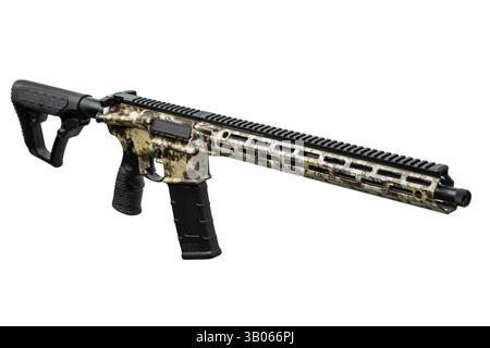 Modern AR-pattern rifle with a Kryptek camouflage finish, featuring a ...